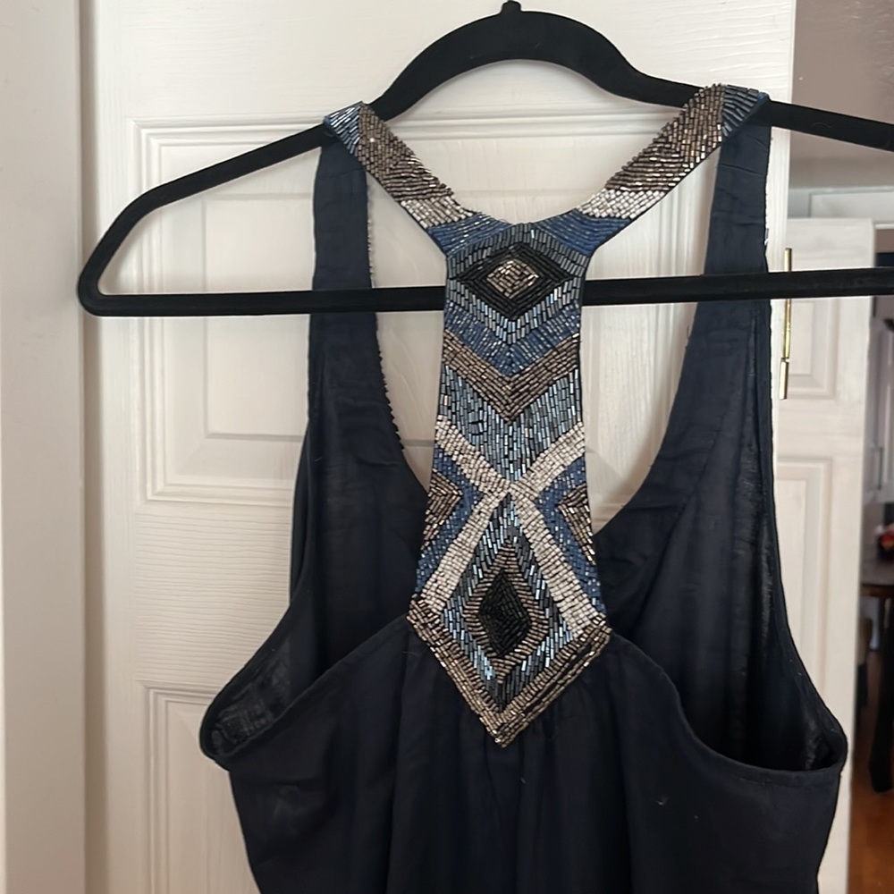 Calypso St. Barth Navy Linen Sequin Racer Back Dress - Gem